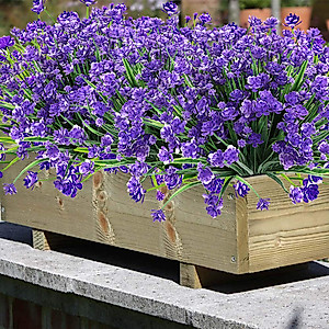 KLEMOO Artificial Flowers, 8 Bundles Fake Outdoor UV Resistant Greenery Faux Plants Shrubs for Indoor Outside Hanging Planter Home Office Wedding Farmhouse Decor (Purple)