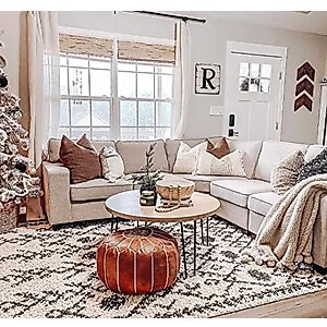 Hauteloom Berber Shag - Godalming Farmhouse Living Room Bedroom Area Rug with Tassel - Fluffy Plush High Pile Carpet - Soft Shaggy Rug, Moroccan Trellis - White, Beige, Cream, Black - 5'3" x 7'3"