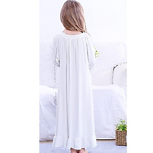 PUFSUNJJ Kids Girls Soft Cotton Nightgown Sleepwear Dress Toddler 3-12 Years Off-white