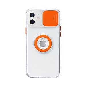 Caseative Candy Color Ring Holder Slide Lens Camera Cover Protection Clear Soft Compatible with iPhone Case (Orange,iPhone 13)