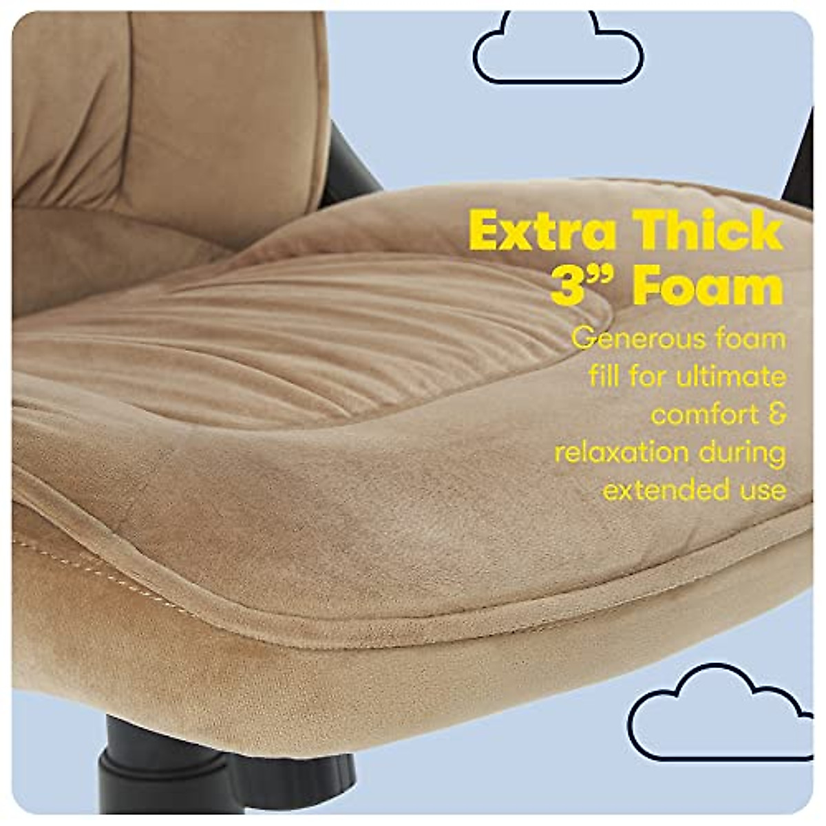 Serta Hannah Executive Microfiber Office Chair with Headrest Pillow, Adjustable Ergonomic with Lumbar Support, Soft Fabric, Plush Beige