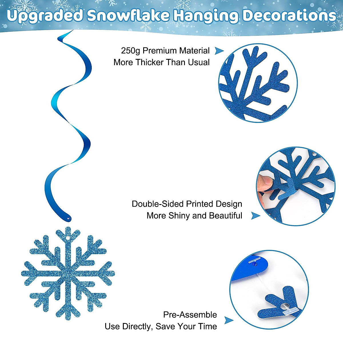 20 Pack Frozen Snowflake Hanging Decorations - Winter Snowflakes Hanging Swirls Ceiling Streamers, Glittery Snowflakes Ornament for Wonderland Frozen Party Decorations, Birthday and Christmas Decor