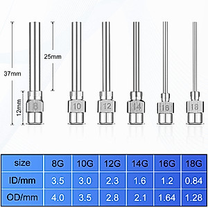 24 Pieces Dispensing Needle 1 Inch Stainless Steel Blunt Tip Luer Connector Stainless Steel Blunt Needles (8, 10, 12, 14, 16, 18 Gauge)