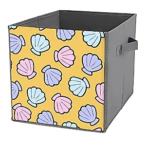 Mermaid Shell Foldable Storage Bins Printd Fabric Cube Baskets Boxes with Handles for Clothes Toys, 11x11x11
