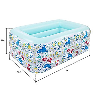 Kiddie Pool Above Ground Swimming Pool 59" X 43.3" X 23.6" Full-Sized Family Kiddie Blow up Pool for Kids, Toddlers, Infant & Adult for Ages 3+ Outdoor, Garden, Backyard, Summer Water Party