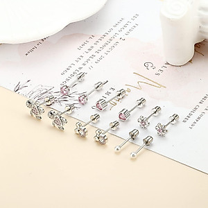 CASSIECA 20G Hypoallergenic Screwback Earrings for Teens Women Stainless Steel CZ Heart Flower Turtle Stud Earrings Jewelry Gift