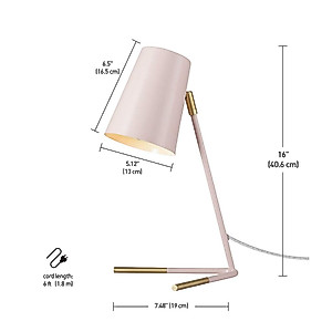 Globe Electric 67338 Novogratz x Globe Dobby 16" Desk Lamp, Matte Rose, Matte Gold Legs, Clear Cord, in-Line On/Off Switch, Pink