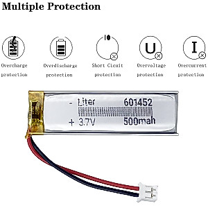 Liter energybattery 3.7V Lipo Battery 500mAh Rechargeable Lithium ion Polymer Battery 601452 Lithium Polymer ion Battery with JST Connector
