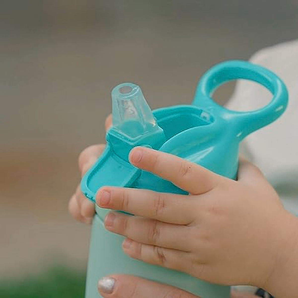 Nuby Thirsty Kids No Spill Flip-It Reflex Stainless Steel Travel Cup or Water Bottle - 10 Oz - 18+ Months - Aqua Mint