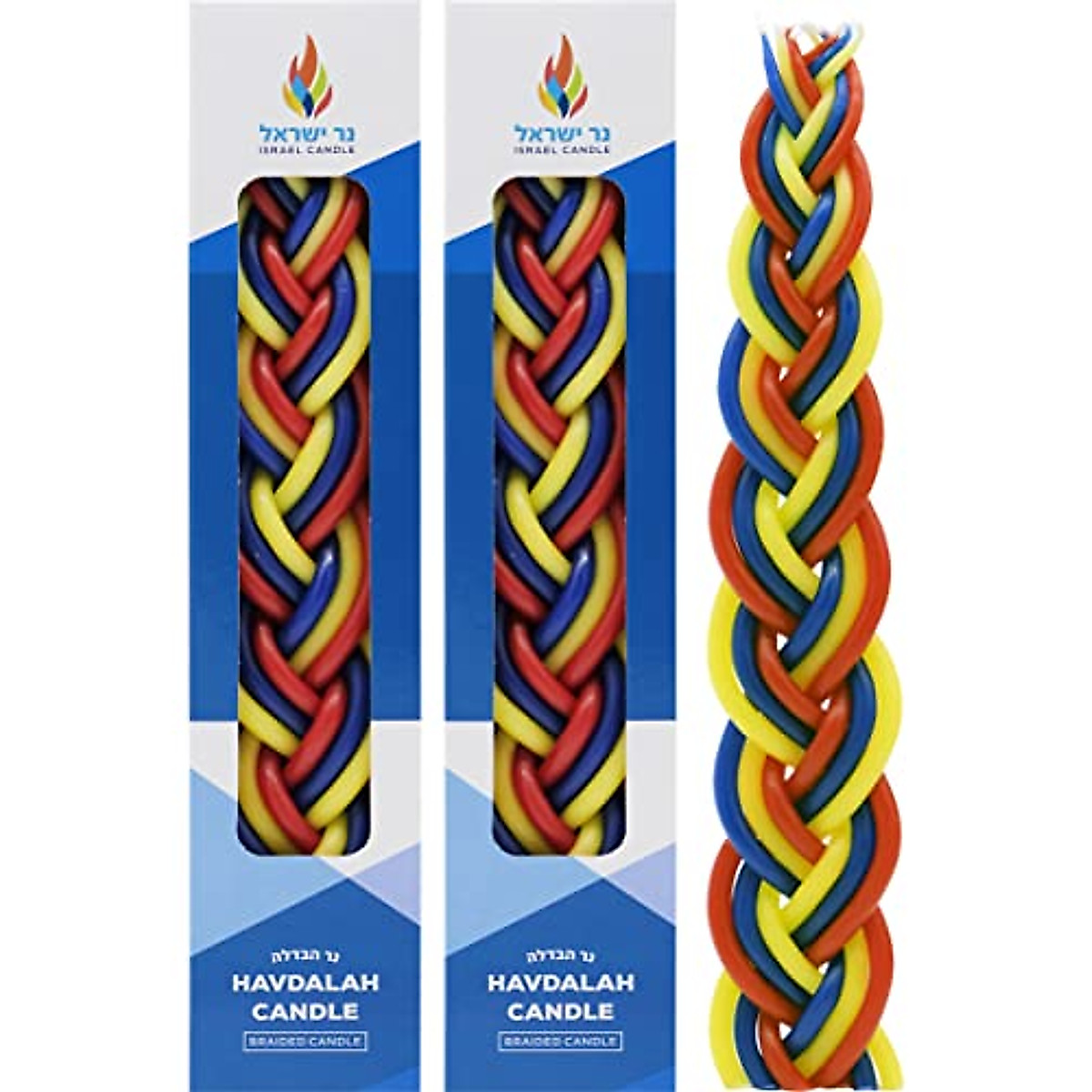 Havdalah Candle Handcrafted Havdala Candle (Multi Color Red/White/Blue, 2-Pack)