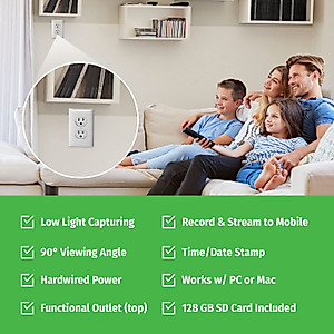 Minigadgets BB4KWiFiReceptacle Hidden 4K Camera Receptacle for Home or Office Security