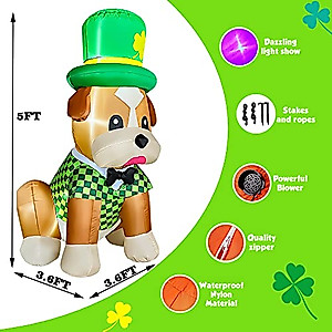SEASONBLOW 5 Ft LED Light Up Inflatable St. Patrick's Day Bulldog Shar Pei Dog Decoration for Home Yard Lawn Garden Indoor Outdoor