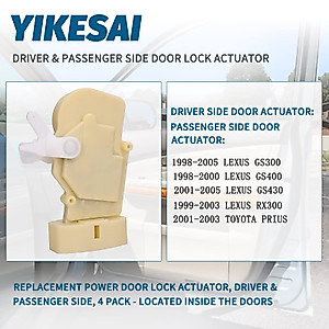 Yikesai 4 Pcs Power Door Lock Actuator, Rear Front Right & Left Side - Compatible with 1998-2005 Lexus RX300 GS300 GS400 GS430, Toyota Prius - Replaces 69120-30010 69110-30010