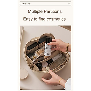 DqsWko Large Capacity Travel Cosmetic Bag, Cosmetic bags for women, Makeup Bag, Multifunctional Storage Makeup Bag PU Leather Makeup Bag, with Handle and Divider Travel Cosmetic Bags for Women(Pink)