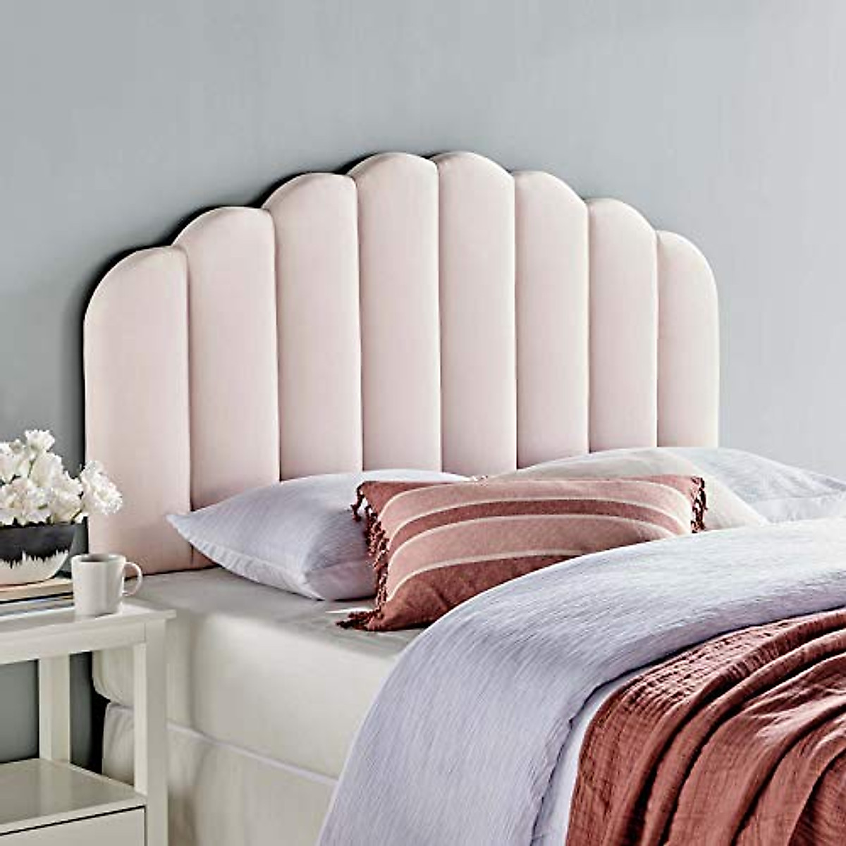 Modway Veronique Channel Tufted Performance Velvet Upholstered Full/Queen Headboard in Pink