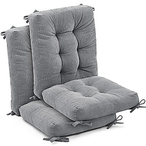 Juexica 2 Set Rocking Chair Cushion Tufted Pads Non Skid Slip Backed Set of Upper and Lower with Ties Velvet Chair Pads for Winter Indoor Home Office(Light Gray)