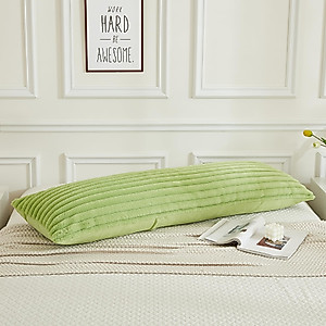 JAUXIO Faux Fur Fluffy Body Pillow Cover Luxury Striped Plush Decorative Body Pillowcase, Ultra Soft and Cozy Zipper Closure 21 x 54 Inches, Apple Green