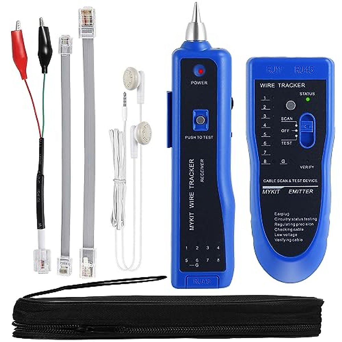 mykit Multi-Function Network Cable Tester RJ45 RJ11 Wire Ethernet Tracer Remote Toner Tool Kit with Bag Probe Audio Tone for LAN CAT5 CAT6 Tracker Telephone Line Finder Speed Check Home Repair