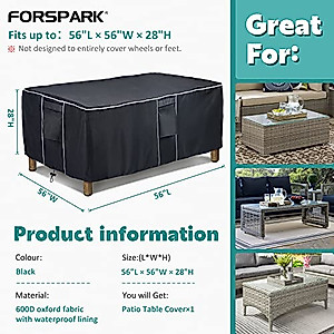 FORSPARK Patio Furniture Covers Waterproof Rectangular, Outdoor Coffee Table Covers Square Heavy Duty -Fits up to 56L×56W×28H Inches