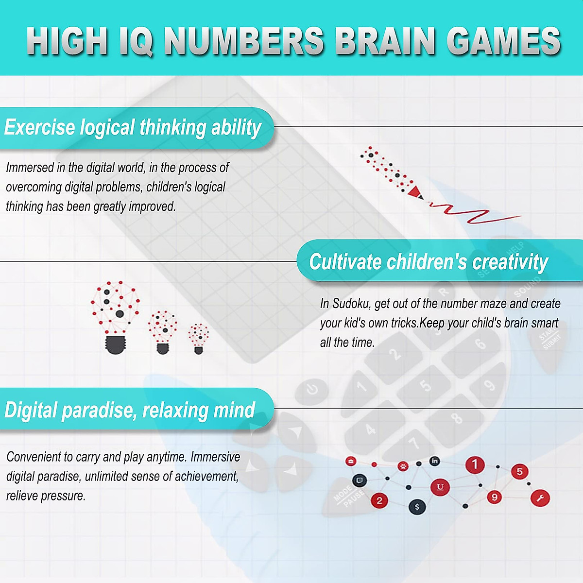 TEBIYOU Sudoku Electronic Brain Games Console for Kids Aldults Elderly with Two Million 9×9's Puzzles from Easy to Hard 3.5 Inches Eye Protection Screen (Blue)