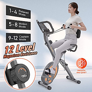 leikefitness Folding Stationary Bike Recumbent Exercise Bike w/Arm Resistance Bands-Pulse Sensor-LCD Monitor and Easy to Assemble Indoor Cycling Bike 2280 (GREY)