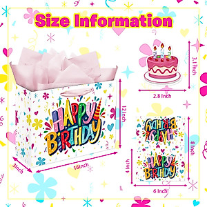 Mpanwen 16" Large Happy Birthday Gift Bag with Card and Tissue Papers for Boy Girl Kids Women Birthday Party