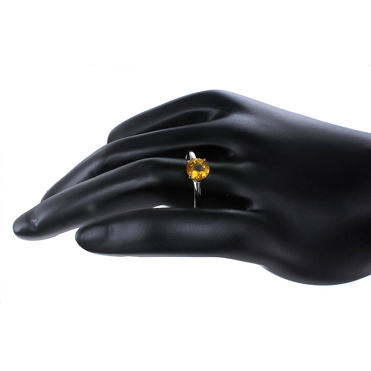 VIR JEWELS 1.20 cttw Citrine Ring .925 Sterling Silver with Rhodium Solitaire Round 6 MM Size 7