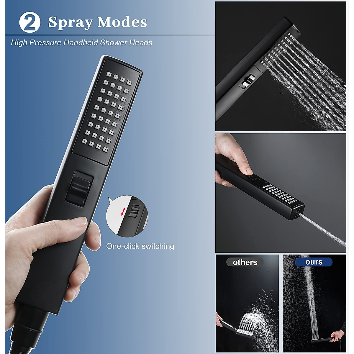 Shower Head, Rain Shower Head with Handheld,High Pressure 8'' Rainfall Stainless Steel Shower Head / 2 Settings Handheld Shower Combo with Shower Holder and 78'' Explosion-Proof Hose (Black)