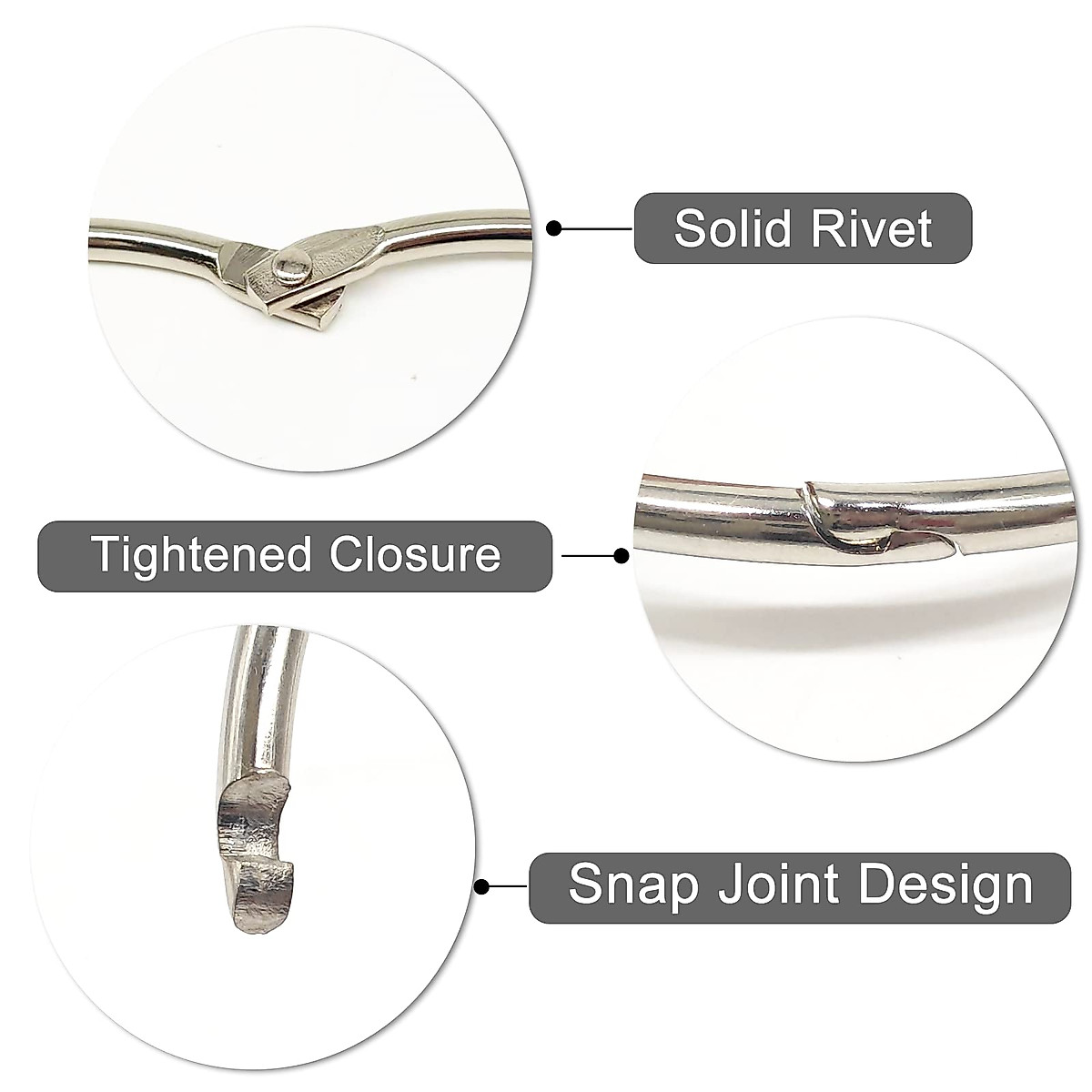 OWLKELA Binder Rings 50 Pcs, Assorted Sizes, Nickel Plated, Loose Leaf Binder Ring, Rings for Flash Cards, Index Card Rings, Book Rings, Ring Hooks, Paper Rings for School, Home or Office