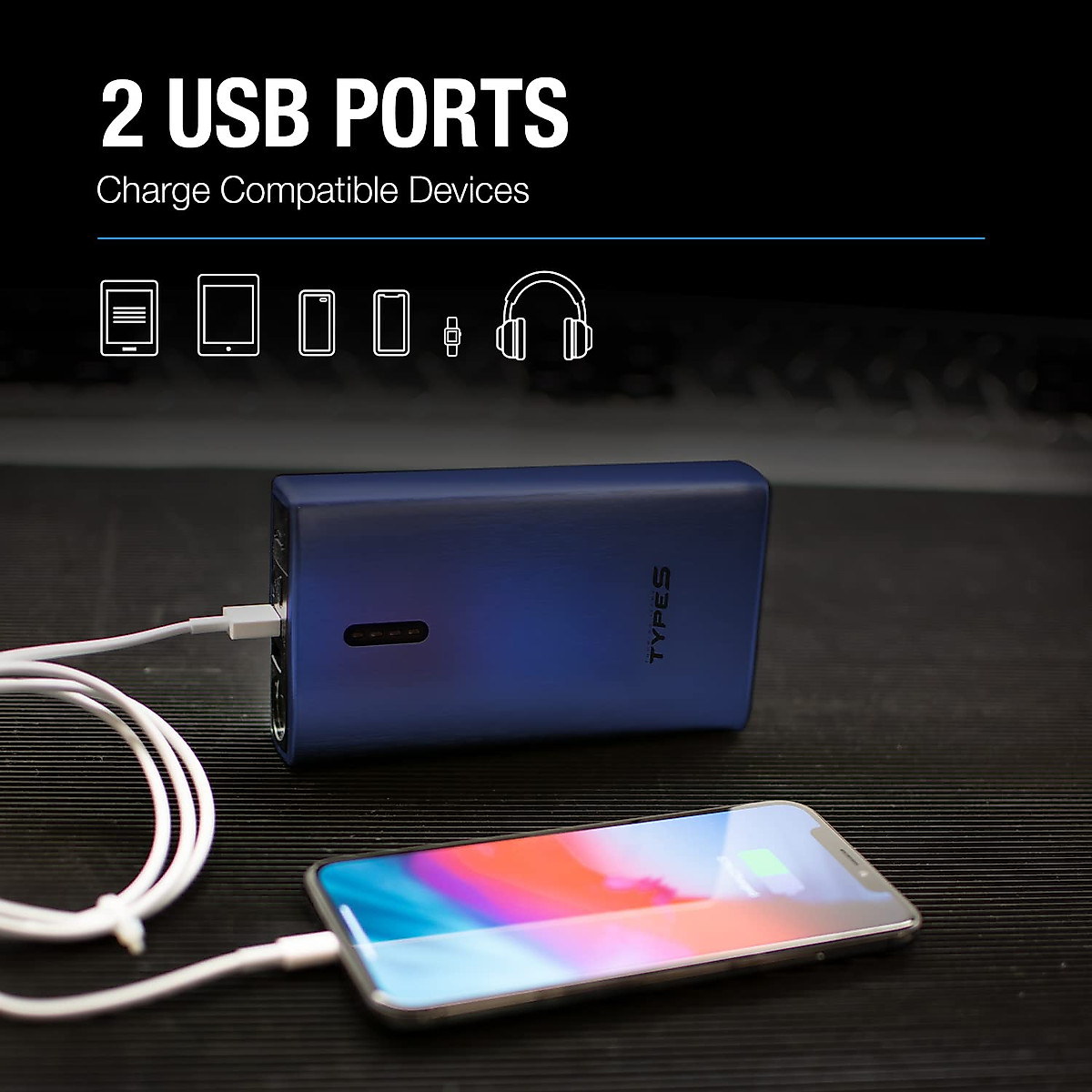 Type S 1000A 12V 6.0L Jump Starter Power Bank with Dual USB Charging and 8,000 mAh Power Bank - Blue