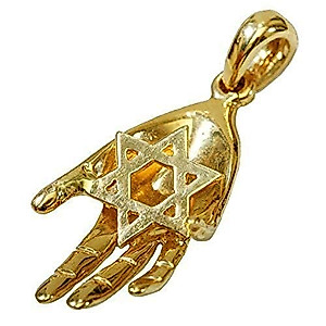 Baltinester Handmade 3D Hamsa Hand Holding a Star of David Pendant in 14k Yellow Gold Jewish Jewelry 0.82 x 0.59 Inch Jewelry