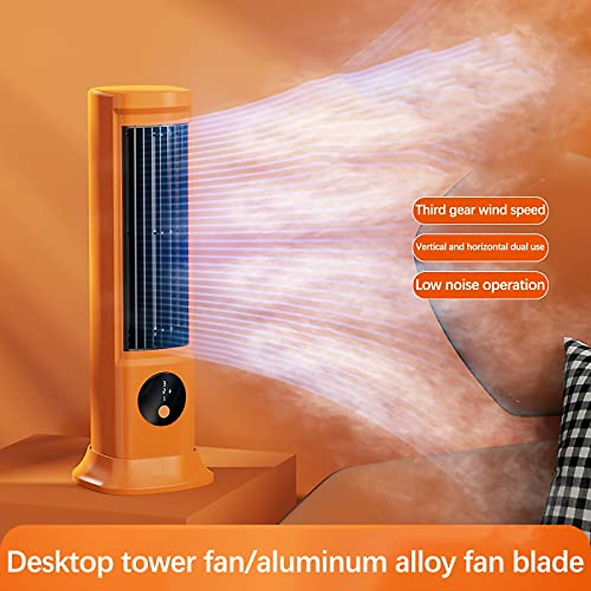 Desktop Conditioners Cooler Tower Fan,Portable Air Streamlined Tower Fan Silent,Space-saving, Bladeless Design, USB Interface - Personal Air Cooler for Office & School Desk /170 (Color : Orange)