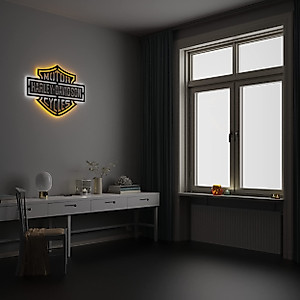 Harley Davidson Wall Sign - Led Illumination - Garage Sign - Wall Art Orange White (20x15") (20x15")