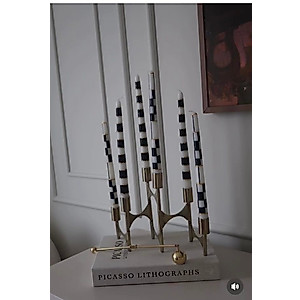 0 Handmade Decorative Hand Painted Taper Candles, 2 Pack | Striped Black & White | for Dinner Table and Interior Decoration