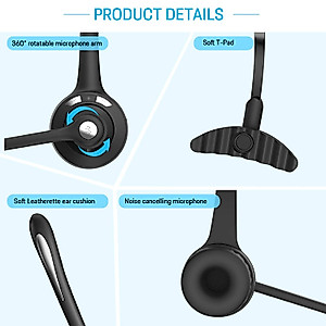 TURN RAISE Truck Headset, Wireless Headphone with Mic, Over-The-Head Driver Headset, Noise Cancel Cell Phone Wireless Headset, Suit for Office Truck Skype