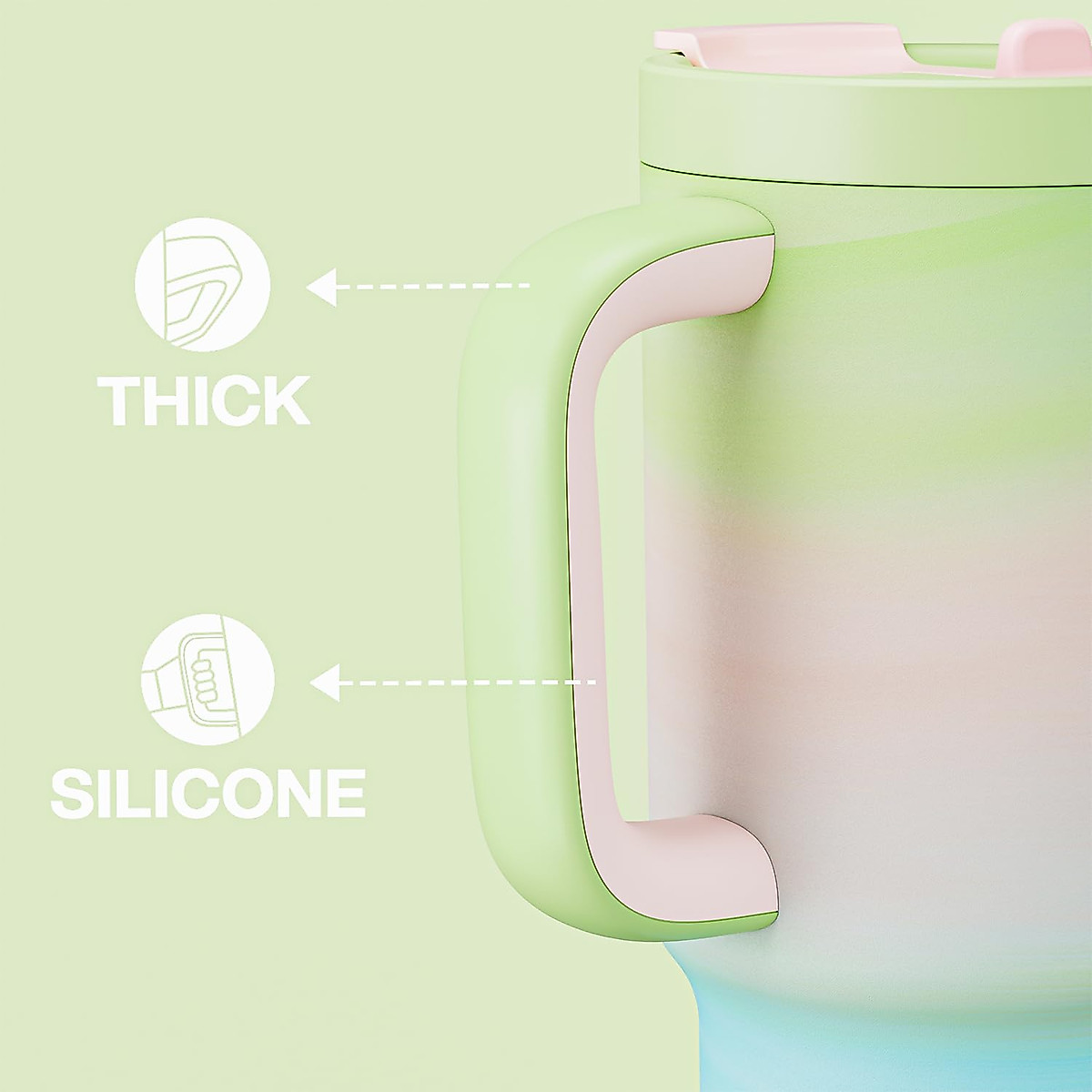 ENCOOL 32 oz Tumbler with Handle and Flip Straw, 100% Resistant Tumbler with Lid and Straw, Insulated Stainless Steel Travel Coffee Mug, Keeps Cold for 24 Hours, Cup Holder Friendly (Fairy)