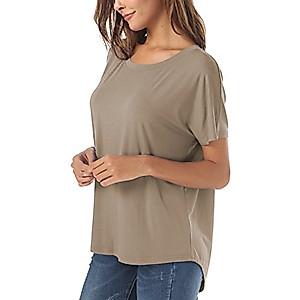 White Oversized Tshirt Women Summer Short Sleeve High Low Loose Oversized Basic Tops T Shirt Light Coffee Medium