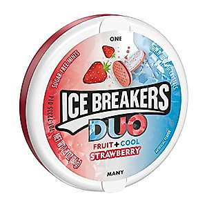 ICE BREAKERS Duo Fruit Plus Cool Strawberry Sugar Free Breath Mints Tins, 1.3 oz (8 Count)