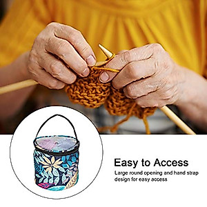HEEPDD Yarn Storage Tote, Yarn Ball Needle Sundries Finishing Storage Tool Household Leaf Pattern Oxford Cloth Bucket Storage Tote Bag for Yarn Storage(Small Drum)