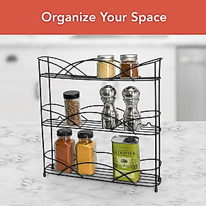 Spectrum Diversified Countertop 3-Tier Rack Kitchen Cabinet Organizer or Optional Wall-Mounted Storage, 3 Spice Shelves, Raised Rubberized Feet, Black