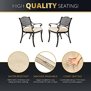 Kinger Home Harmon 5-Piece Cast Aluminum Outdoor Dining Set for 4 with Cushions - Elegant Round Patio Table and Chairs with Umbrella Hole, Bronze