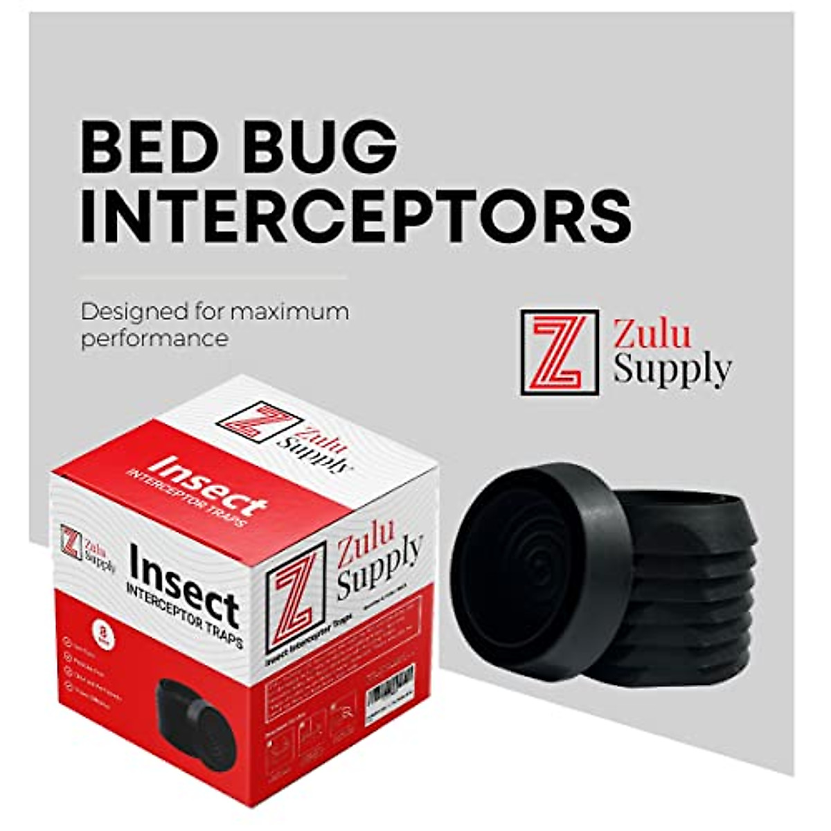 Zulu Supply Bed Bug Interceptors, Traps, 8 Pack, Bedbug Monitor, Insect Detector for Bed Legs or Furniture (Black 8 Pack)