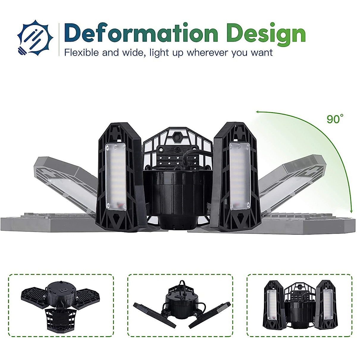 ANYPOWK Plug in Linkable LED Garage Light with ON/Off Switch - 6000 Lumen 6500K Daylight 60W, Three Leaf Led Garage Ceiling Lights, Pack of 2