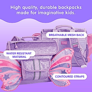 Bixbee Toddler Backpack, Purple Sparkly Butterfly Bookbag for Girls & Boys Ages 3 - 5 | Daycare, Preschool, Elementary School Bag for Kids | Easy to Carry & Water Resistant