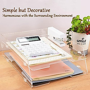 2 Tier Acrylic Stackable Paper Tray, Clear A4 Paper Letter Tray Organizer & Paper Shelf Organizer, Transparent Office Inbox Tray File Desk Tray