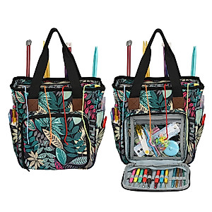 baotongle Knitting Bag Yarn Storage Organizer Expandable Crochet Knitting Bag for Crochet Hooks, Crocheting Knitting Needles Yarn Balls Project and Sewing Supplies No Accessorie(Green)