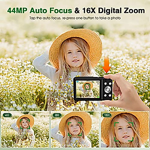 Digital Camera, Auto Focus Kids Camera,HOORUAN 1080P & 44MP Vlogging Digital Camera with 32GB Card, 16X Digital Zoom Compact Point and Shoot Camera, Portable Mini Kids Camera for Teens Students