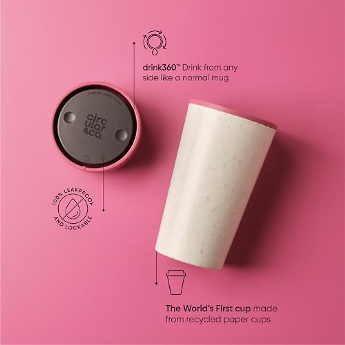 Circular & Co Reusable Coffee Cup - 8oz - 100% Leakproof Travel Mug - Made from Recycled Coffee Cups - Sustainble Insulated Coffee Tumbler - BPA Free - Dishwasher Safe