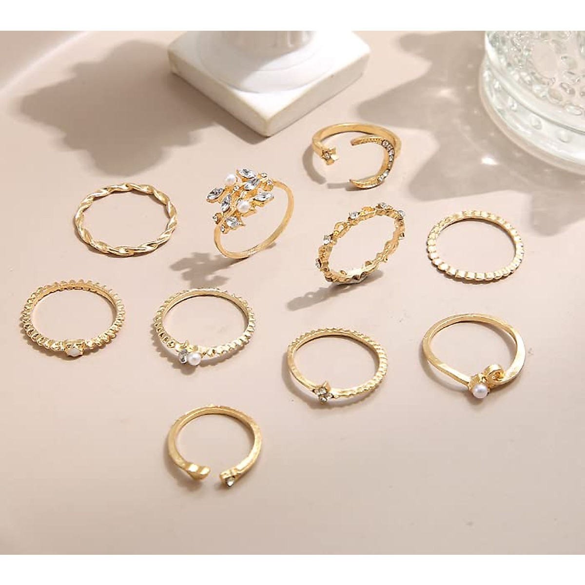 YYDSVOVO 9/15/22PCS Knuckle Stacking Rings Set for Women Vintage Rhinestone Finger Statement Ring Sets Simple Carved Stackable Ring (gold 1)