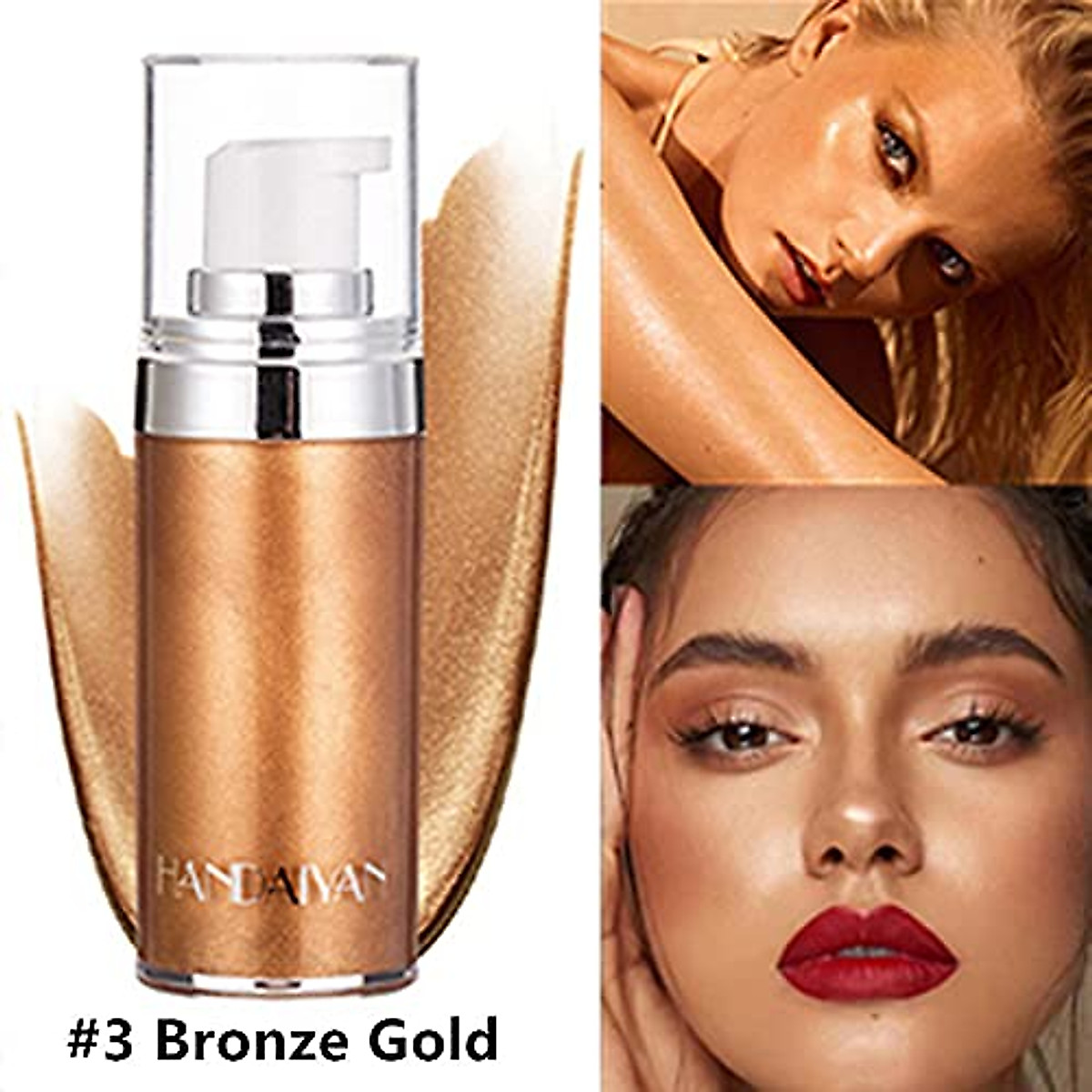 Go Ho Face Body Illuminator,Liquid Highlighter Makeup Moisturizing Face Luminizer,Waterproof Smooth Liquid Spray Shine Shimmer Glow Foundation - Bronzer Body & Face(#3 Bronzer Golden)